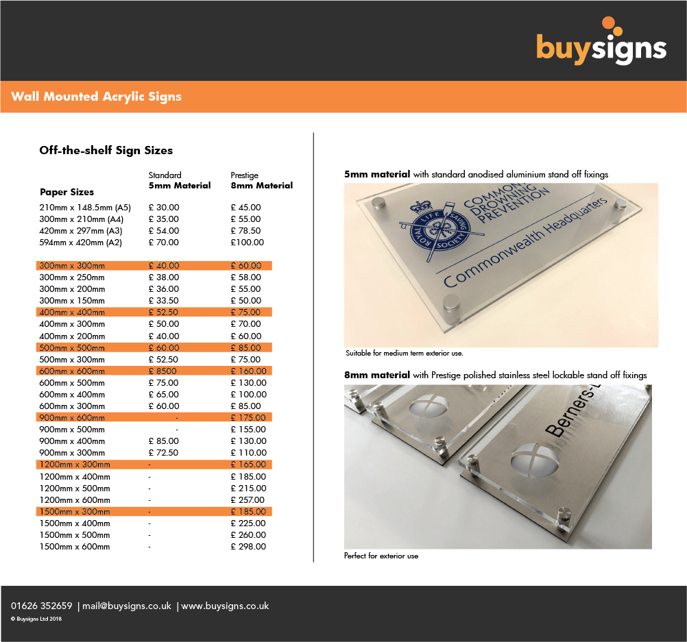 Wall Mounted Acrylic – Interior and Exterior - BuySigns